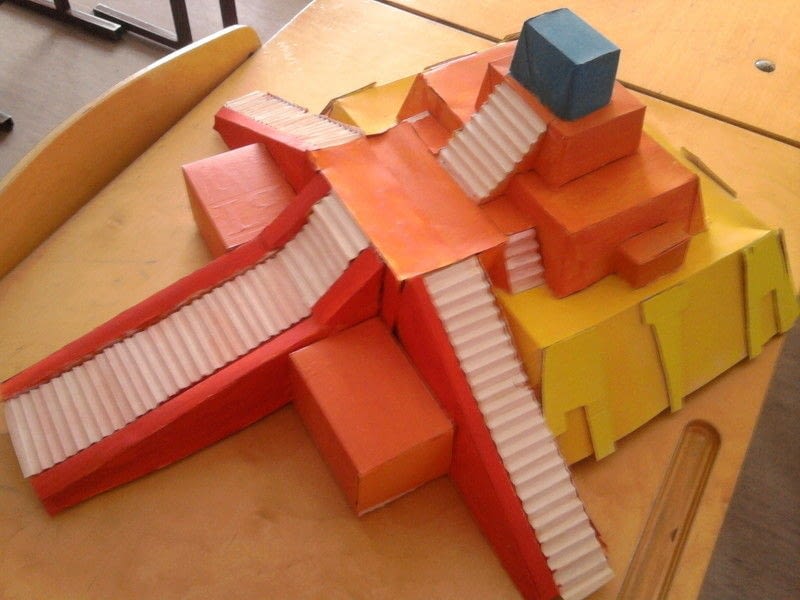 Cardboard Ziggurat Temple A Model Or Sculpture Art Construction And Papercraft On Cut Out 