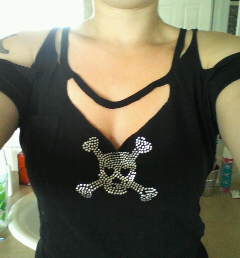 Cut Up Black Tee W Skull An Off Shoulder Top Creation By Crystal T Cut Up Black Tee W Skull An Off Shoulder Top Creation By Crystal T