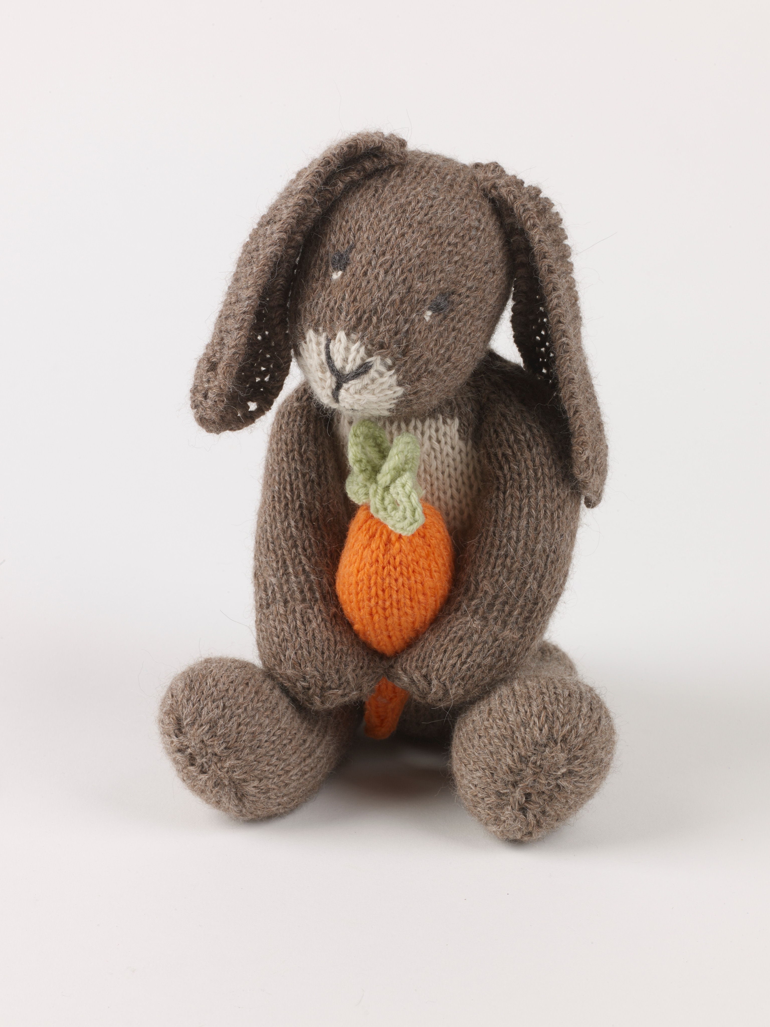 Hand Knitted Rabbit with a Carrot Cute present Grey or Brown Toys Toys ...